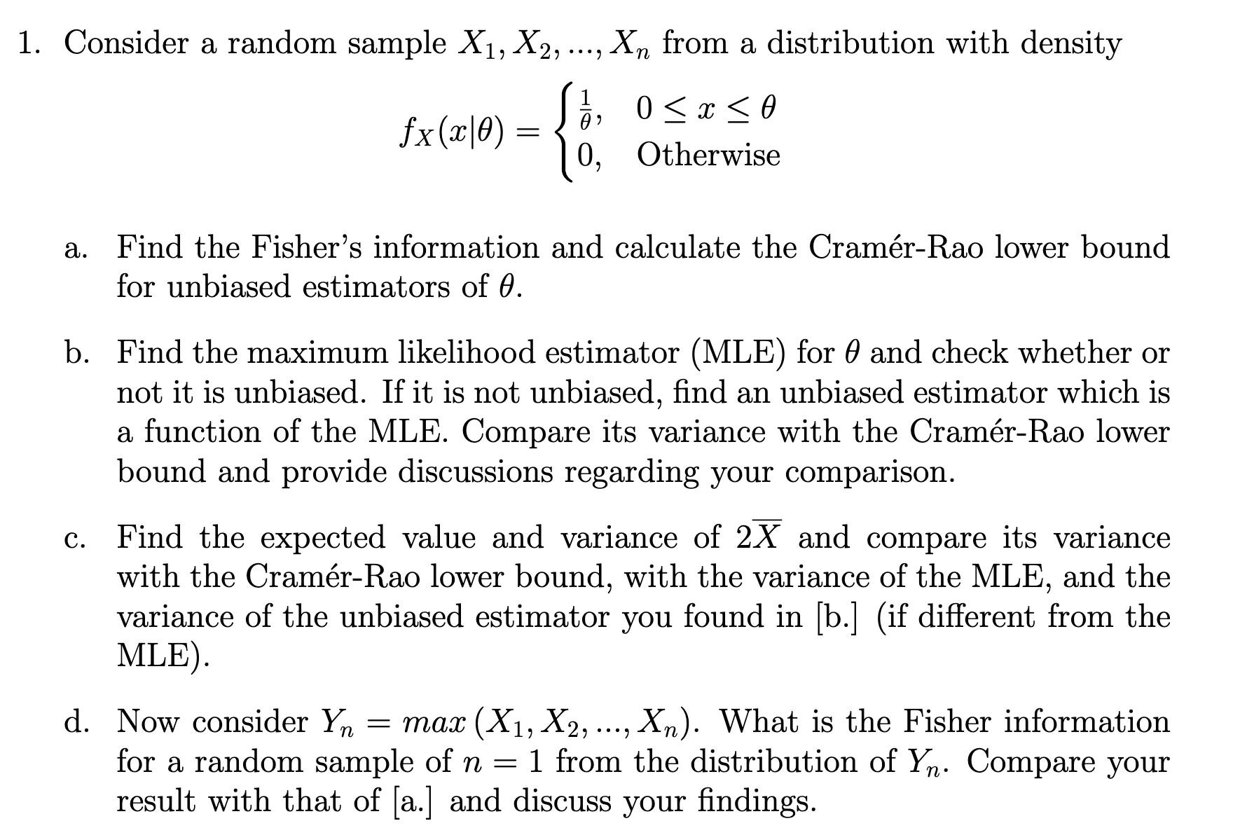 Solved Consider a random sample x1,x2,dots,xn ﻿from a | Chegg.com