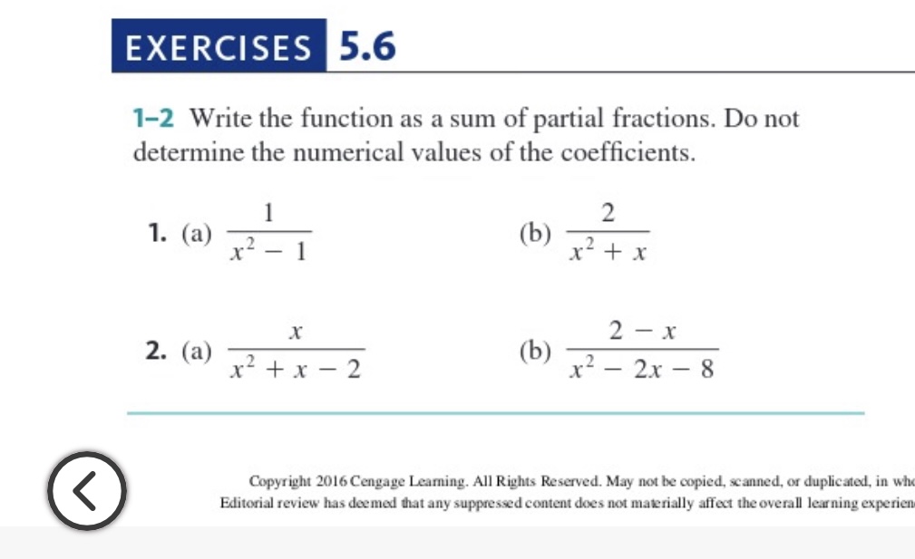 Solved 1-2 Write the function as a sum of partial fractions. | Chegg.com