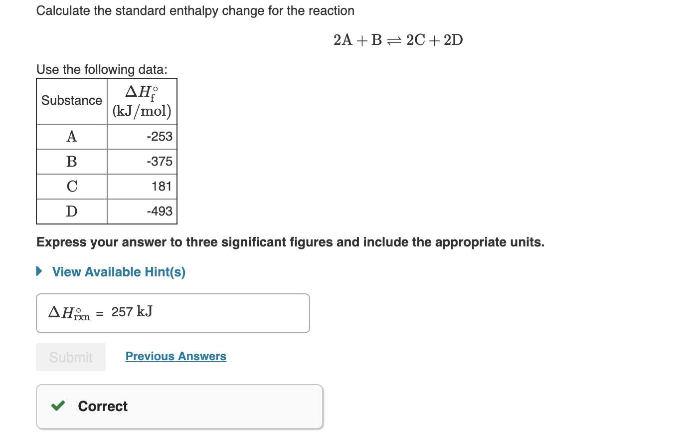 Solved Calculate the standard enthalpy change for the | Chegg.com