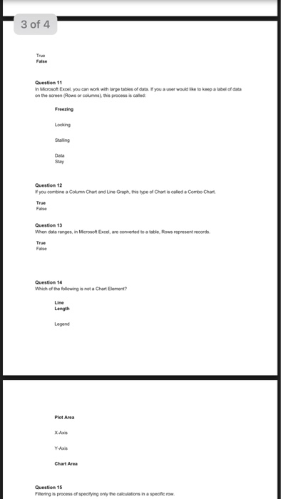 Solved 3 of 4 True False Question 11 n Microsot Excel you | Chegg.com