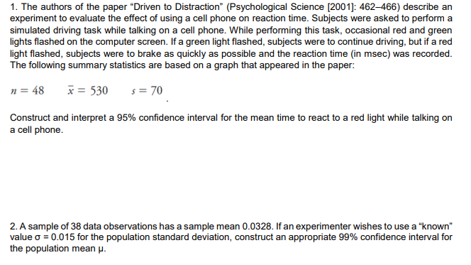 Solved 1. The authors of the paper "Driven to Distraction" | Chegg.com