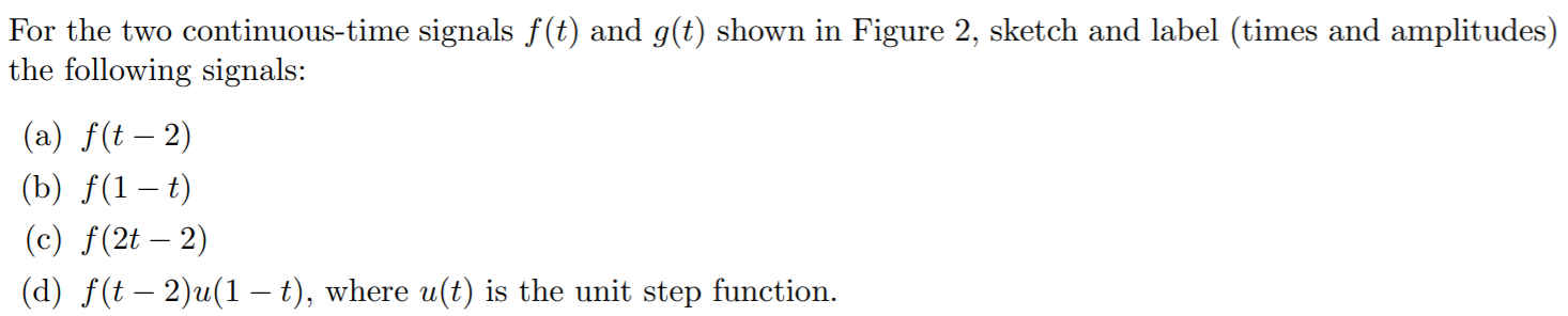 Solved For the two continuous-time signals f(t) and g(t) | Chegg.com