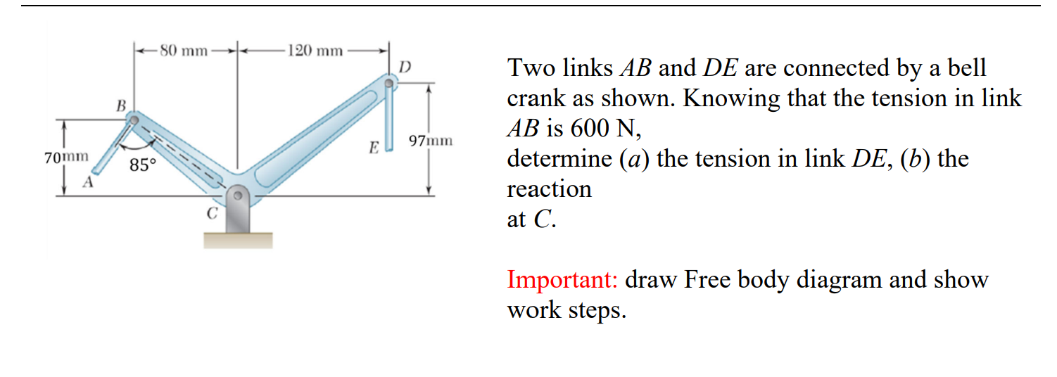 Solved Two links AB and DE are connected by a bell crank as | Chegg.com