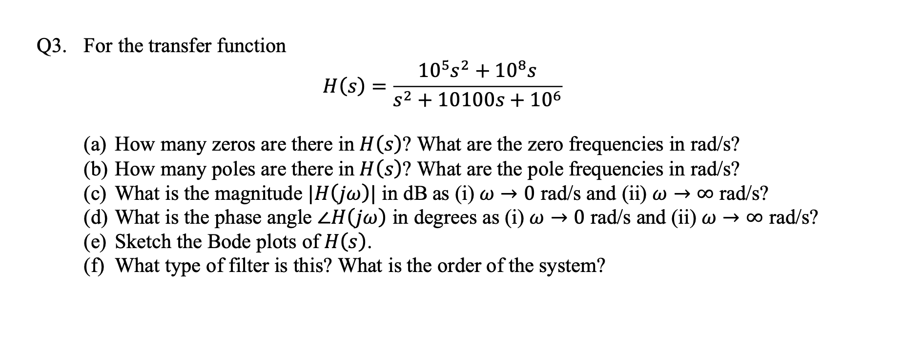 Solved Q3. For the transfer function | Chegg.com