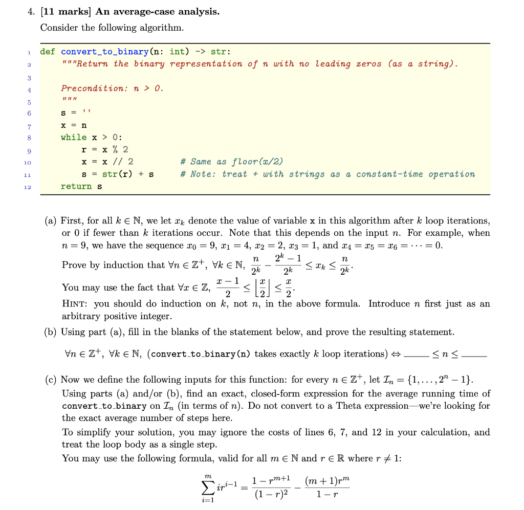 4. (11 marks) An average-case analysis. Consider the | Chegg.com