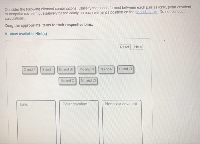 Solved Consider the following element combinations. Classify | Chegg.com