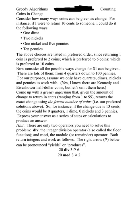 Solved Counting Greedy Algorithms Coins in Change Consider | Chegg.com