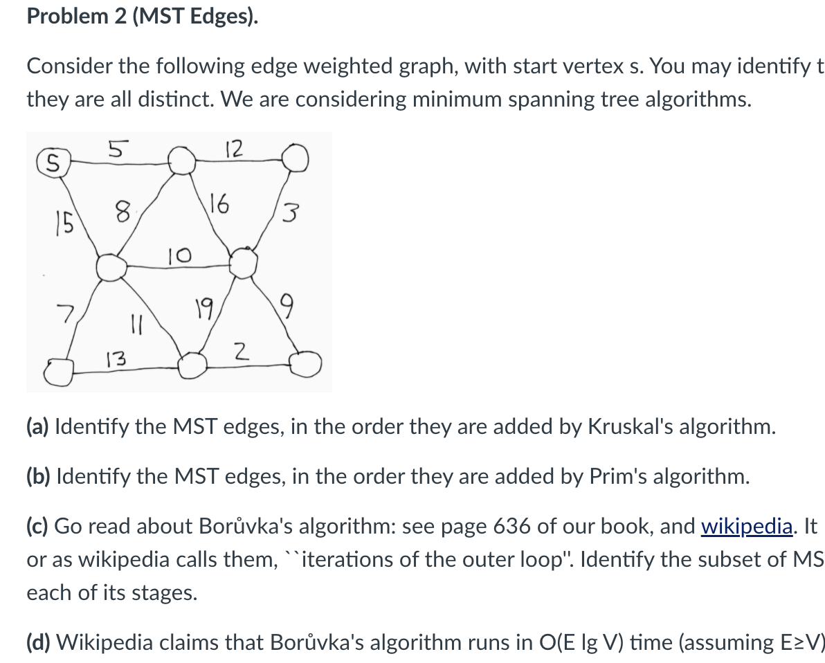 Problem 2 (MST Edges). Consider the following edge | Chegg.com