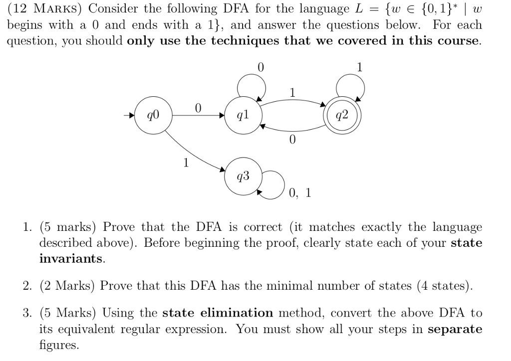 Solved (12 MARKS) Consider the following DFA for the | Chegg.com