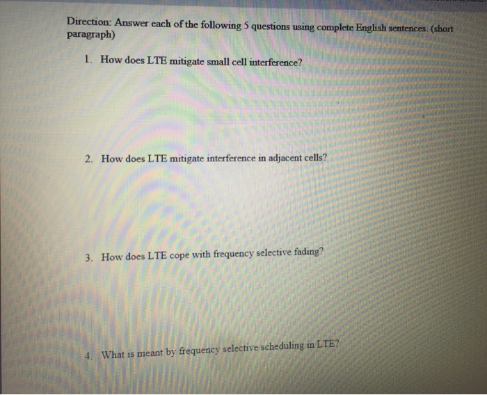Solved Direction Answer Each Of The Following 5 Questions