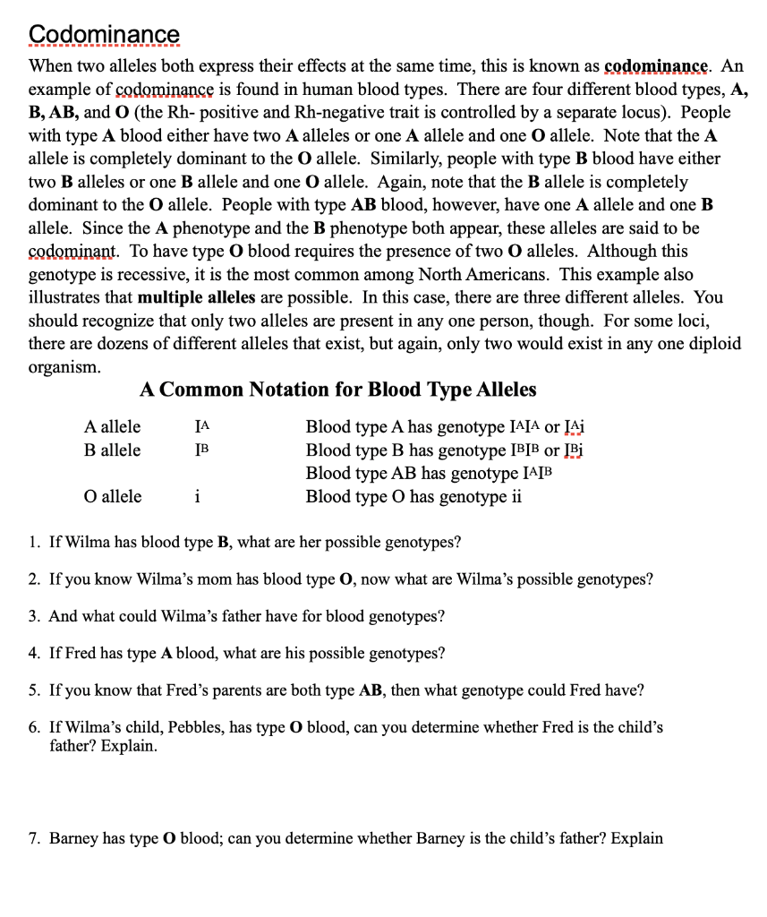 Solved Codominance When two alleles both express their | Chegg.com