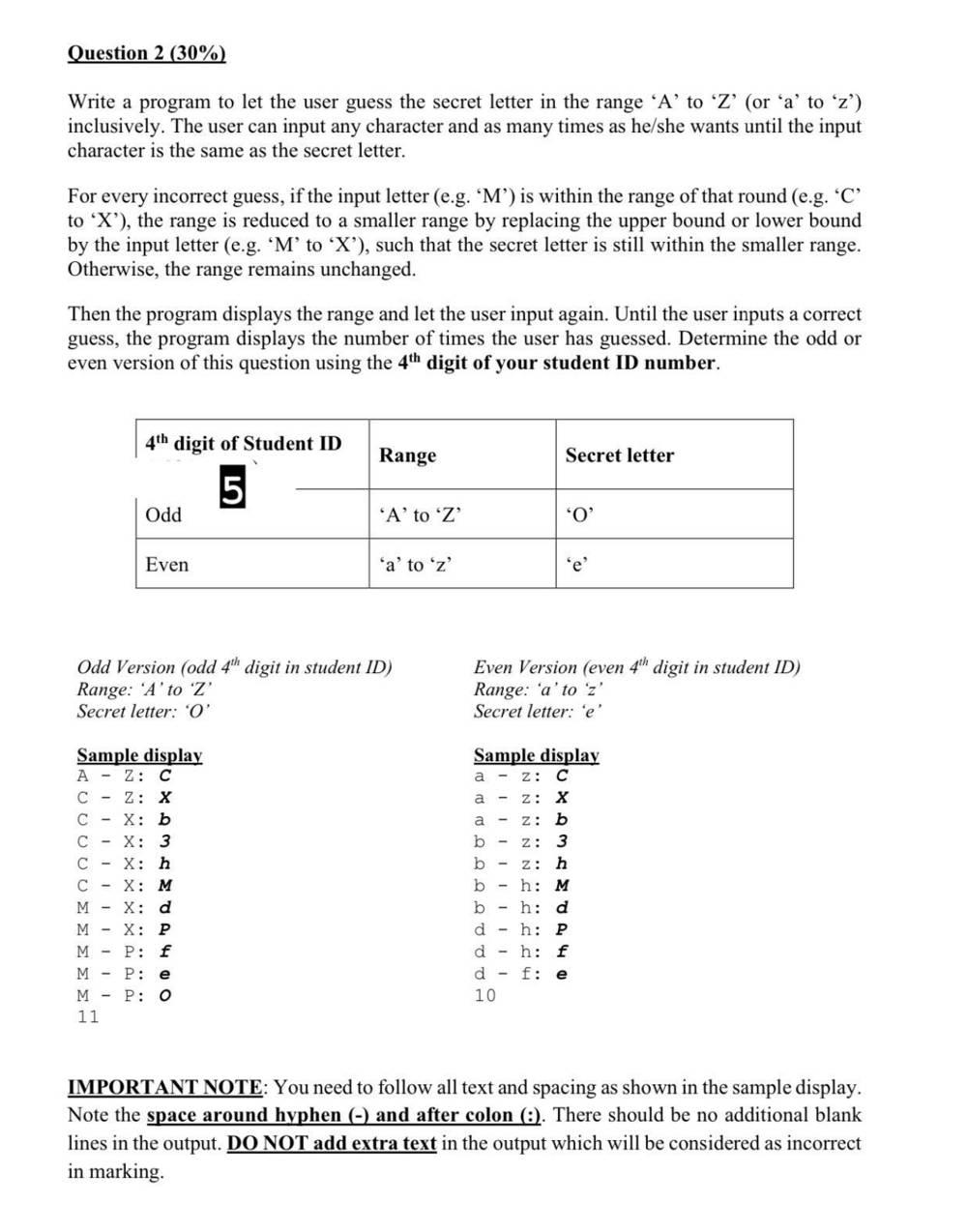 Solved Question 2 (30%) Write a program to let the user | Chegg.com