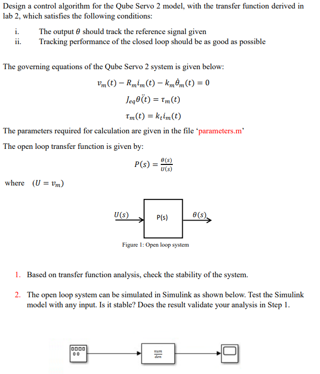 Solved Design a control algorithm for the Qube Servo 2 | Chegg.com