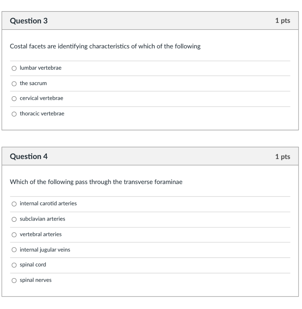 Solved Question 3 1 pts Costal facets are identifying | Chegg.com