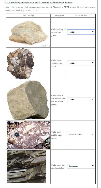 Solved Ch 7. Matching sedimentary rocka to their | Chegg.com