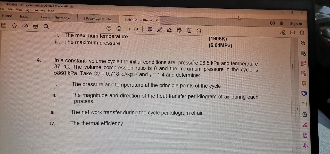Solved In a constant- volume cycle the initial conditions | Chegg.com