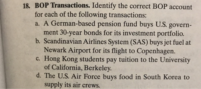 Solved 18. BOP Transactions. Identify the correct BOP | Chegg.com