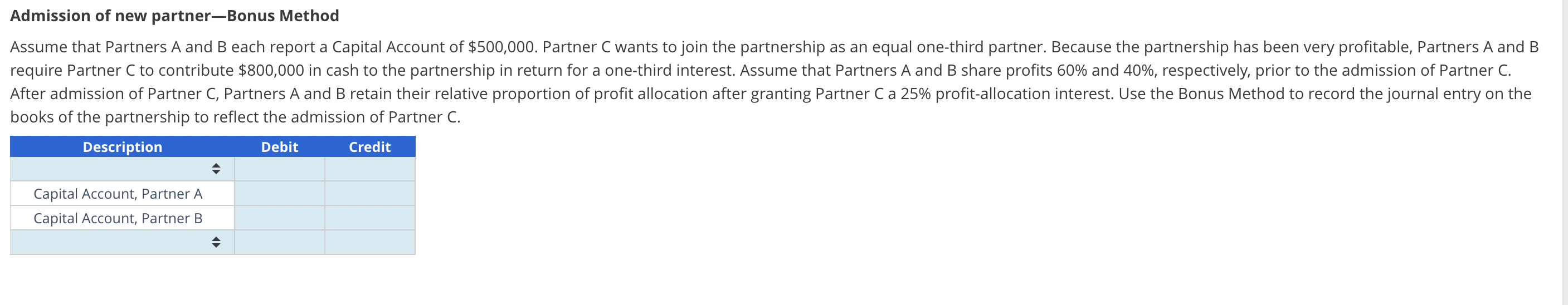 Solved Admission of new partner-Bonus Method books of the | Chegg.com