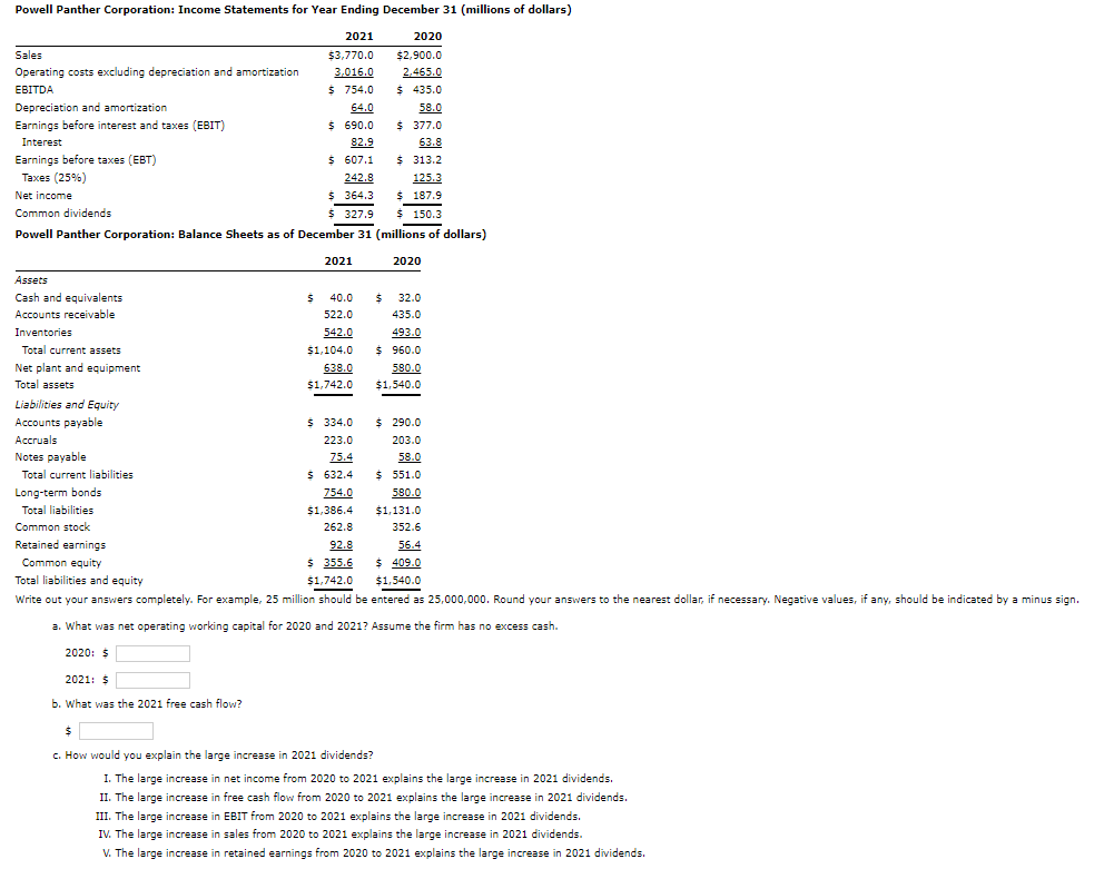 Solved a. What was net operating working capital for 2020 | Chegg.com