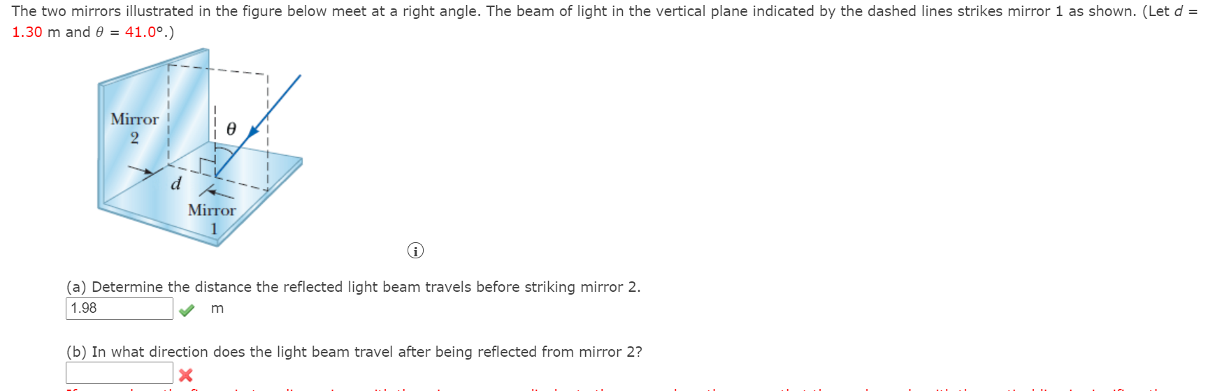 Solved The two mirrors illustrated in the figure below meet | Chegg.com