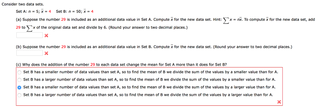 Solved Consider Two Data Sets Set A N 5 X 4 Set B N 