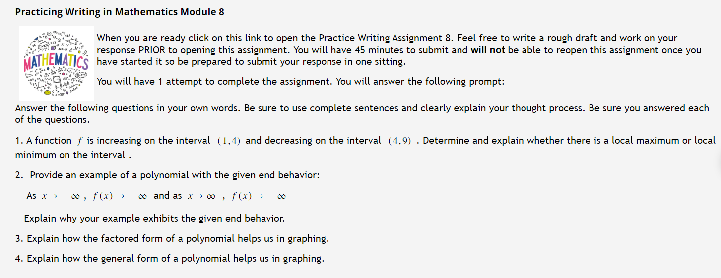 Solved Practicing Writing in Mathematics Module 8 When you | Chegg.com
