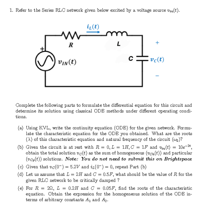 Solved 1. Refer to the Series RLC network given below | Chegg.com
