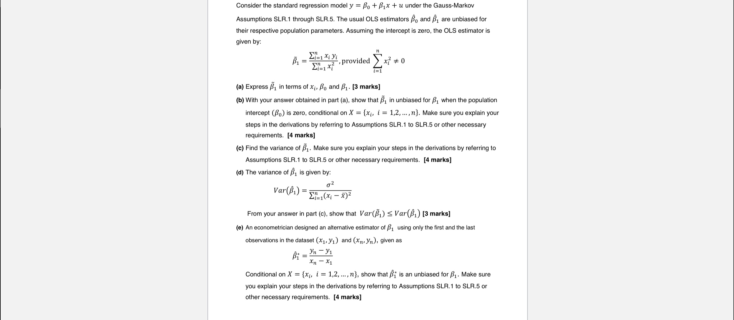 Solved Consider the standard regression model y=β0+β1x+u | Chegg.com