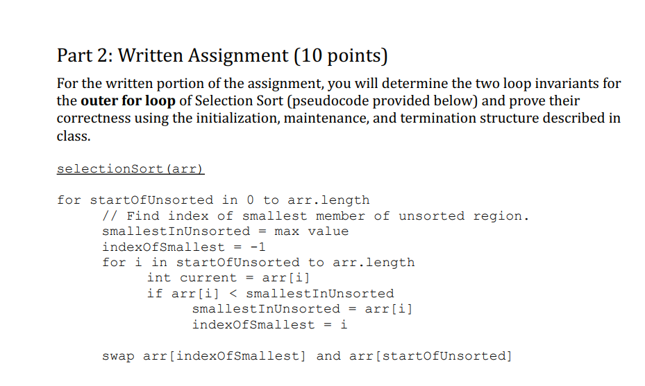 Solved Part 2: Written Assignment (10 points) For the | Chegg.com