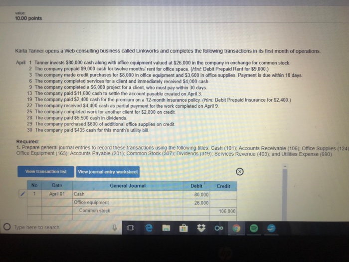 Solved value 10.00 points Karla Tanner opens a Web | Chegg.com