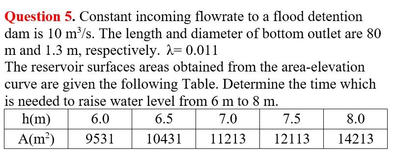 Solved Question 5. Constant incoming flowrate to a flood | Chegg.com