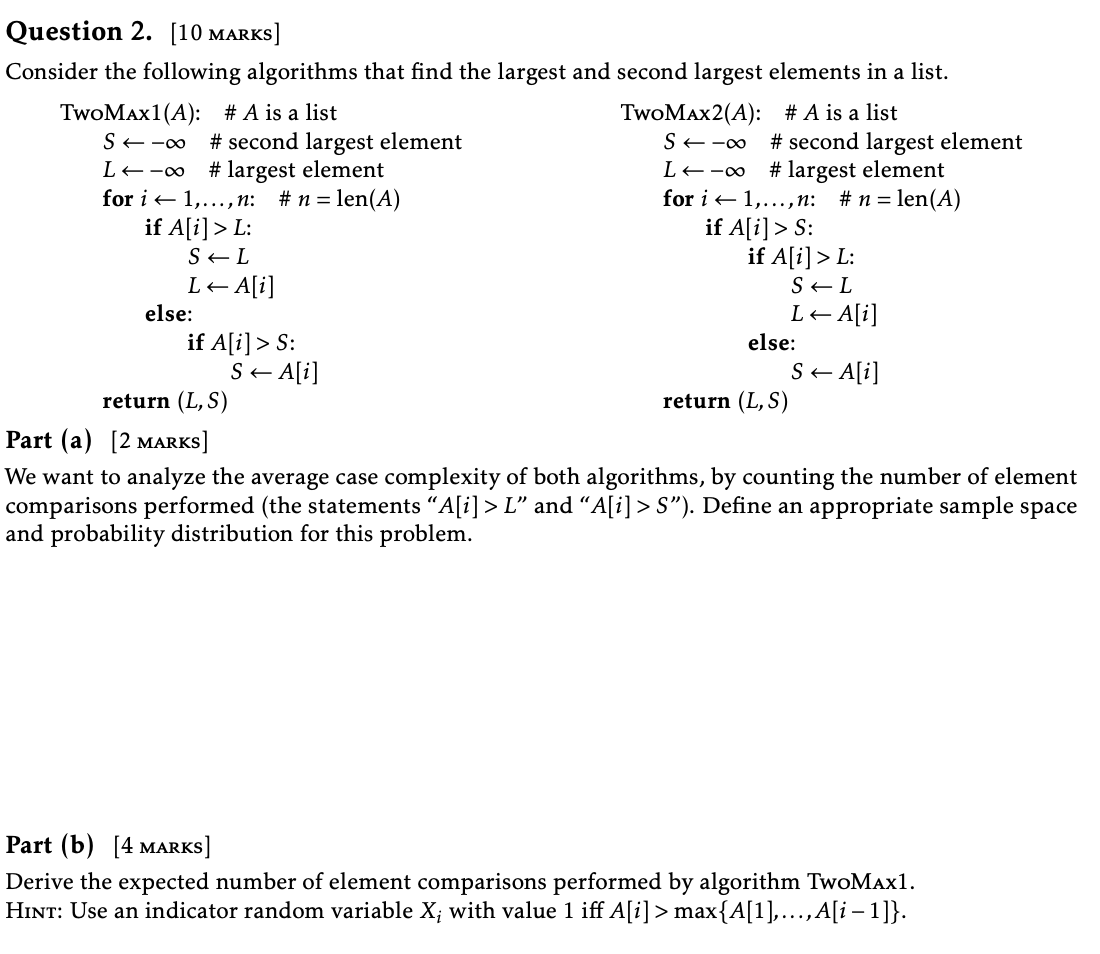 Question 2. [10 MARKS] Consider the following | Chegg.com