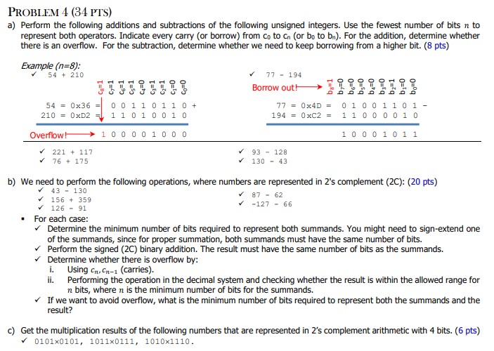 Solved PROBLEM 4 (34 PTS) a) Perform the following additions | Chegg.com