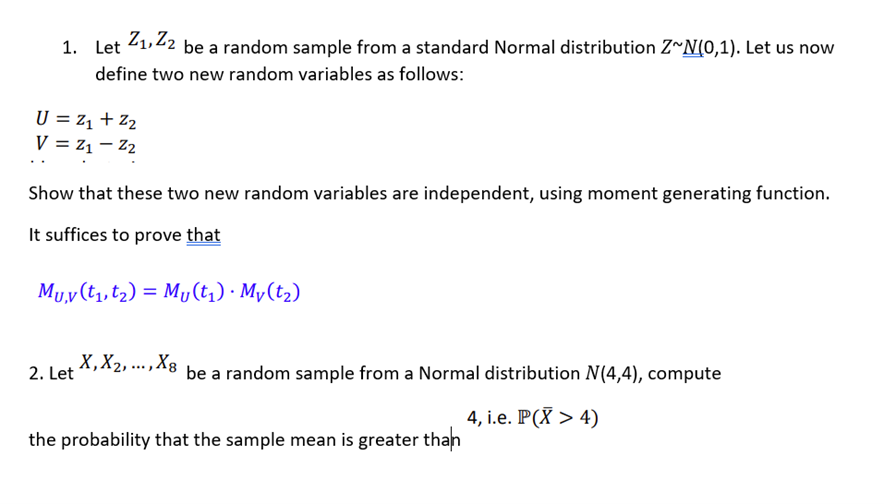 Solved 1. Let Z1,Z2 be a random sample from a standard | Chegg.com