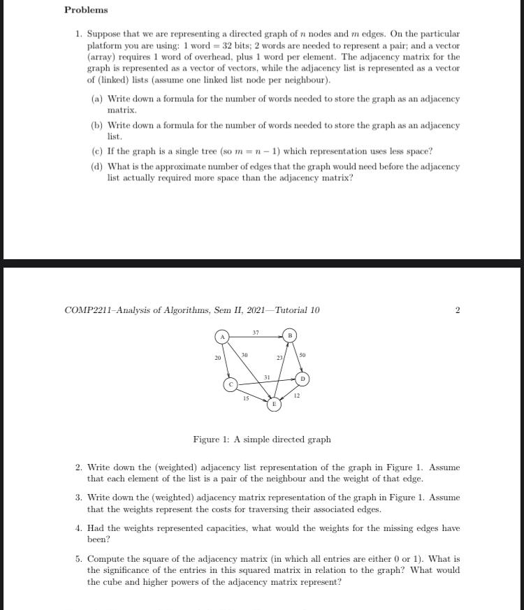 Solved Problems 1. Perform a DFS from node A in the graph | Chegg.com