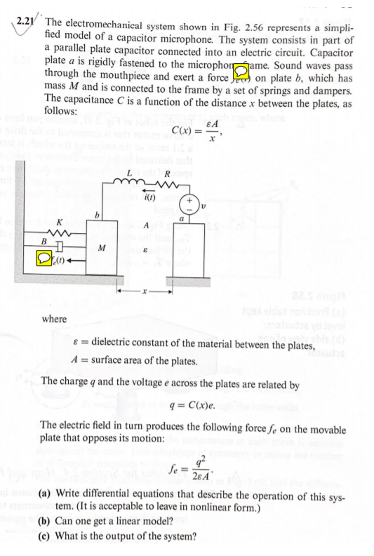 Solved The electromechanical system shown in Fig. 2.56 | Chegg.com