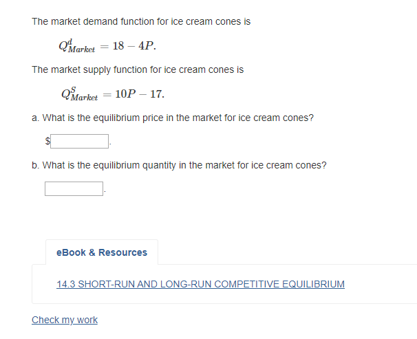 Solved The market demand function for ice cream cones is | Chegg.com