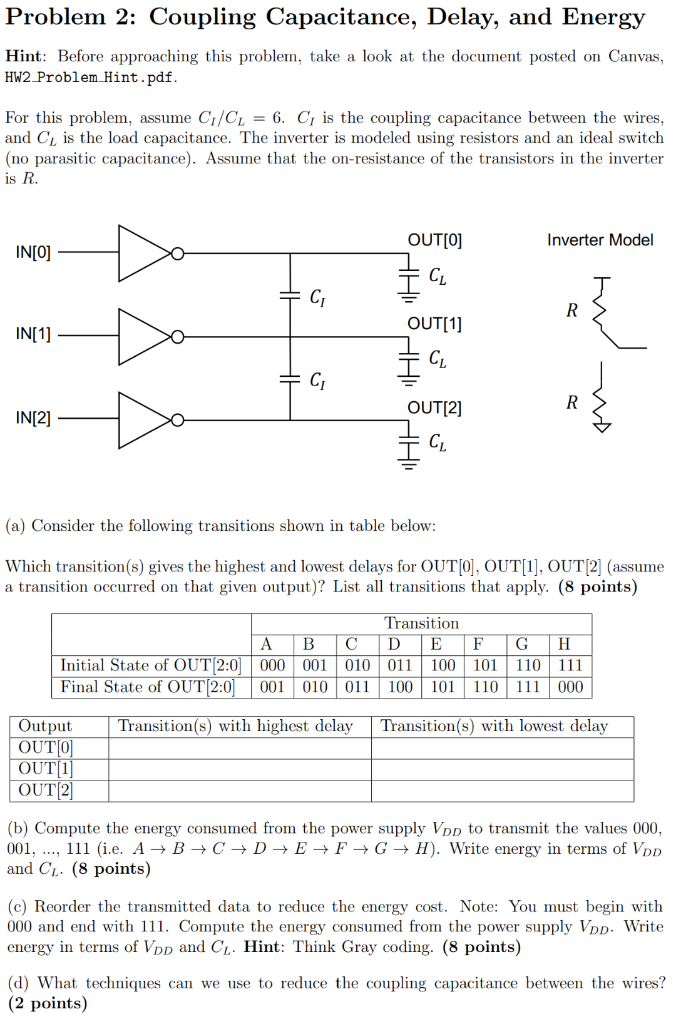 Problem 2: Coupling Capacitance, Delay, and Energy | Chegg.com