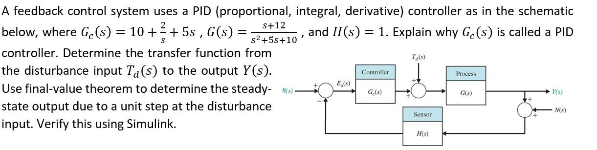 Solved = ) S T () A feedback control system uses a PID | Chegg.com