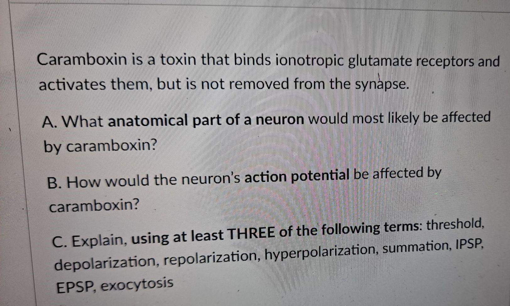 Solved Caramboxin is a toxin that binds ionotropic glutamate | Chegg.com