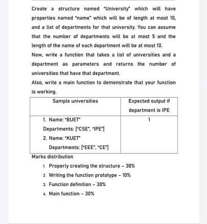 Solved Create a structure named "University which will have | Chegg.com