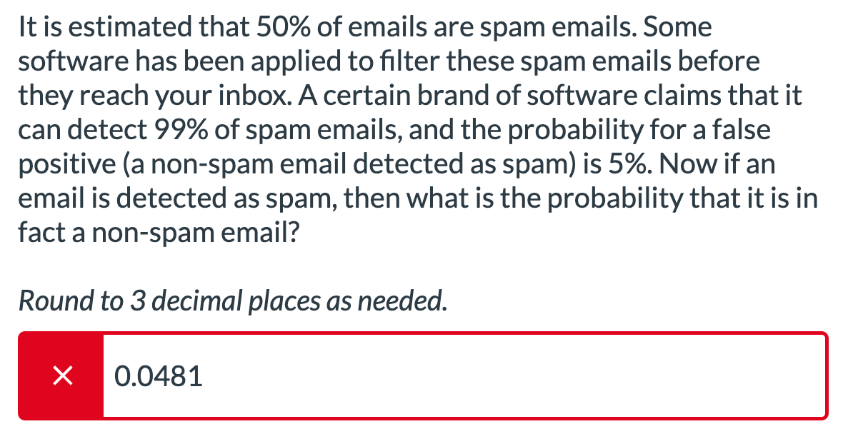 Solved It is estimated that 50% of emails are spam emails. | Chegg.com