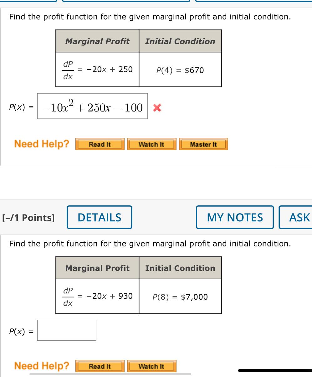 Solved Find the profit function for the given marginal | Chegg.com