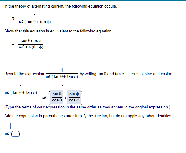 Solved In the theory of alternating current, the following | Chegg.com