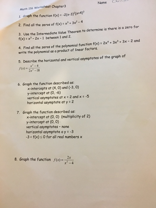 Solved Name Chris Math 116 Worksheet Chapter3 t, Graph the | Chegg.com