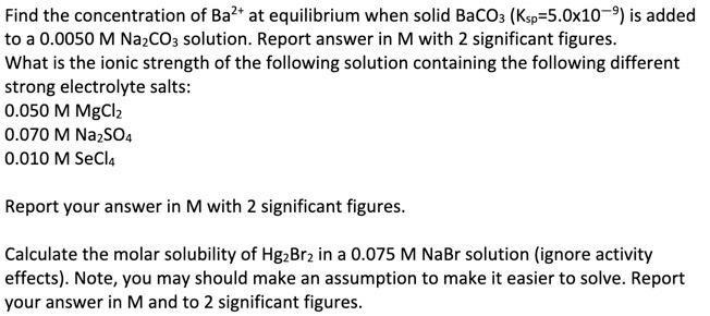 Solved Find the concentration of Ba2+ at equilibrium when | Chegg.com