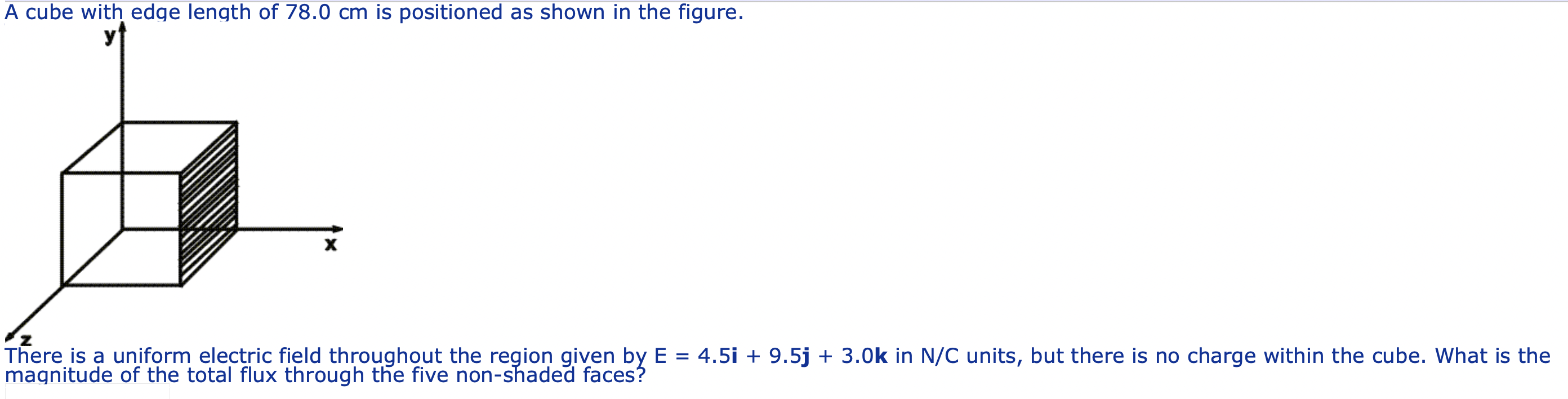 Solved A cube with edge length of 78.0cm ﻿is positioned as | Chegg.com