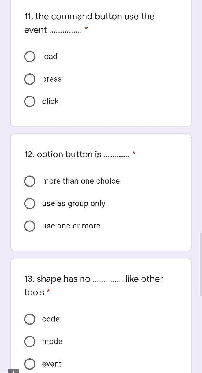 Solved 11. the command button use the event * load press | Chegg.com
