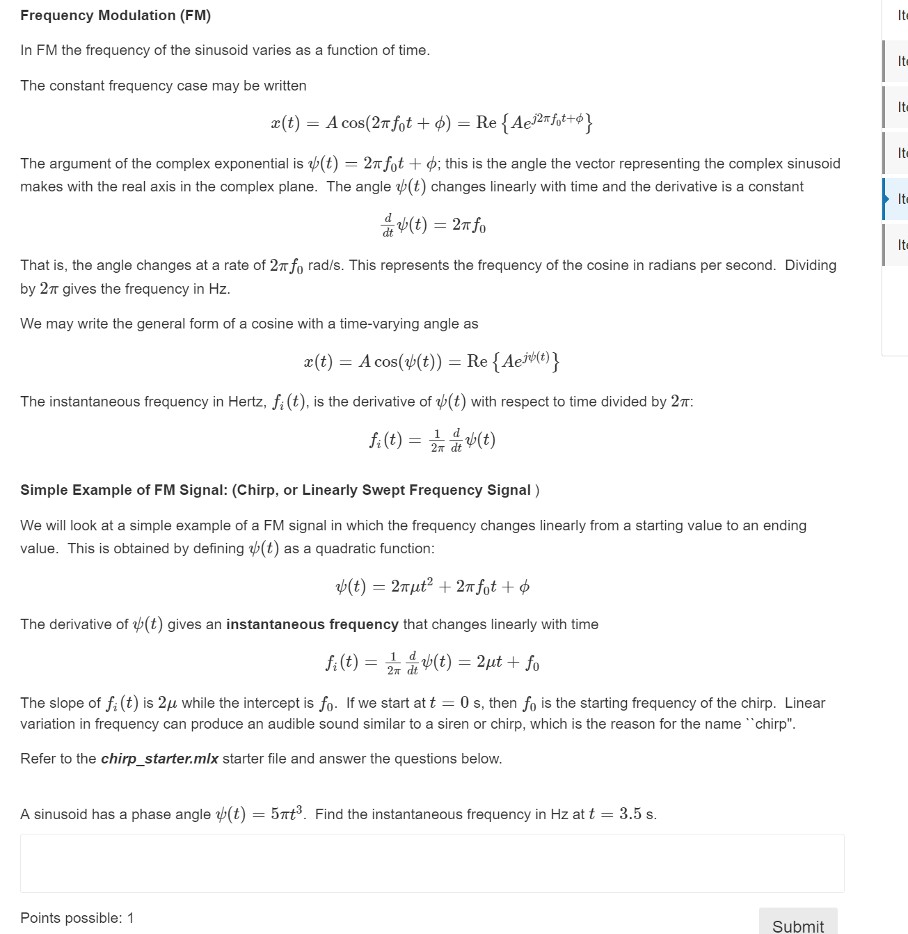 Solved fsamp =11025;% sampling frequency dur = mu= Amp=8 dt= | Chegg.com