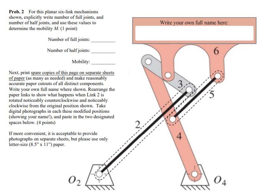Solved Prob. 2 For this planar six-link mechanisms shown, | Chegg.com
